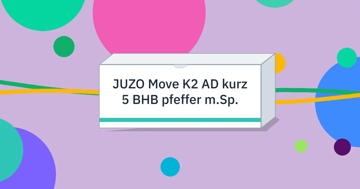 Symbolbild: Packung mit der Aufschrift JUZO Move K2 AD kurz 5 BHB pfeffer m.Sp. (PZN 16340471) – Verfügbarkeit und Bezug in Apotheken in Frankfurt am Main