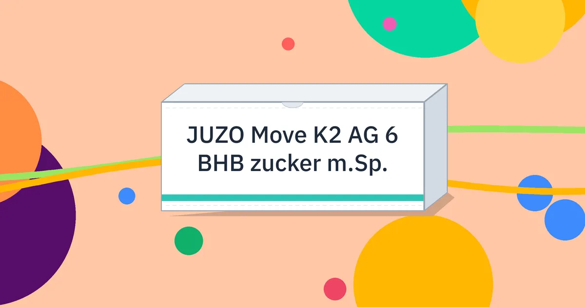 Symbolbild: Packung mit der Aufschrift JUZO Move K2 AG 6 BHB zucker m.Sp. (PZN 18524175) – Verfügbarkeit und Bezug in Apotheken in Frankfurt am Main