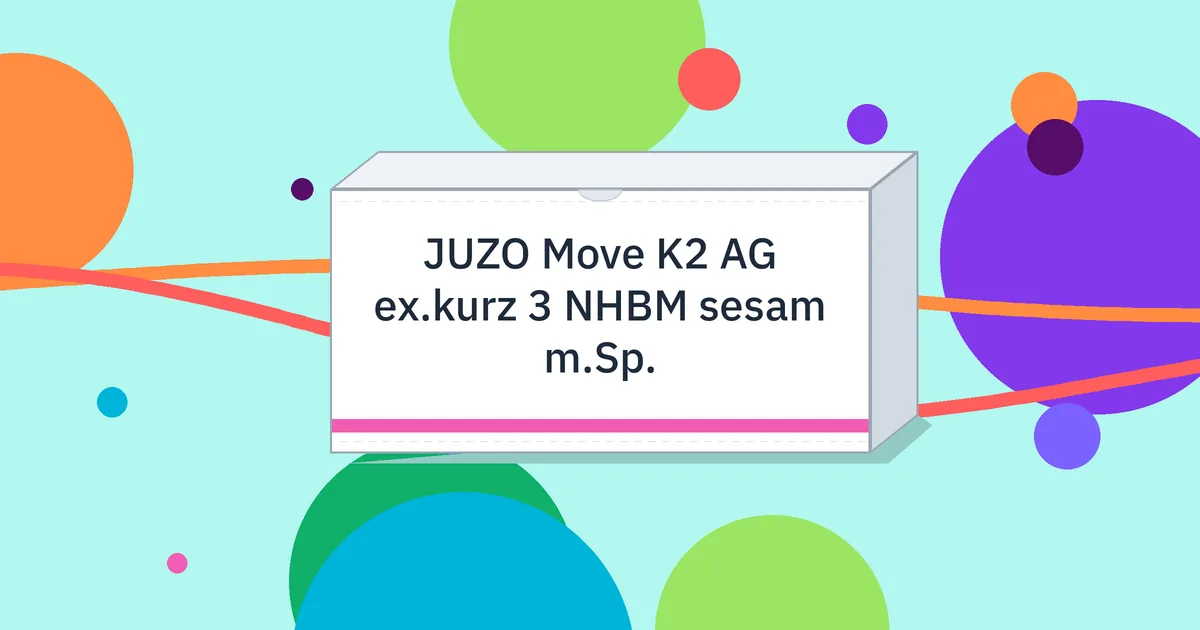 Symbolbild: Packung mit der Aufschrift JUZO Move K2 AG ex.kurz 3 NHBM sesam m.Sp. (PZN 18531287) – Verfügbarkeit und Bezug in Apotheken in Frankfurt am Main