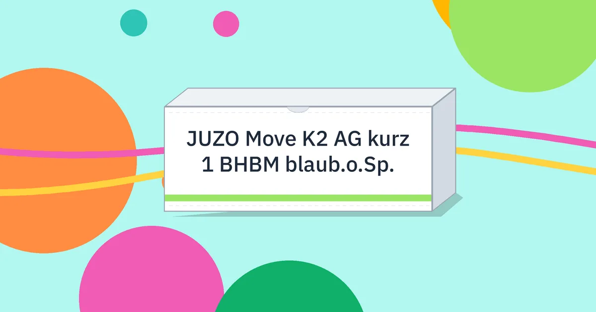 Symbolbild: Packung mit der Aufschrift JUZO Move K2 AG kurz 1 BHBM blaub.o.Sp. (PZN 18562081) – Verfügbarkeit und Bezug in Apotheken in Frankfurt am Main