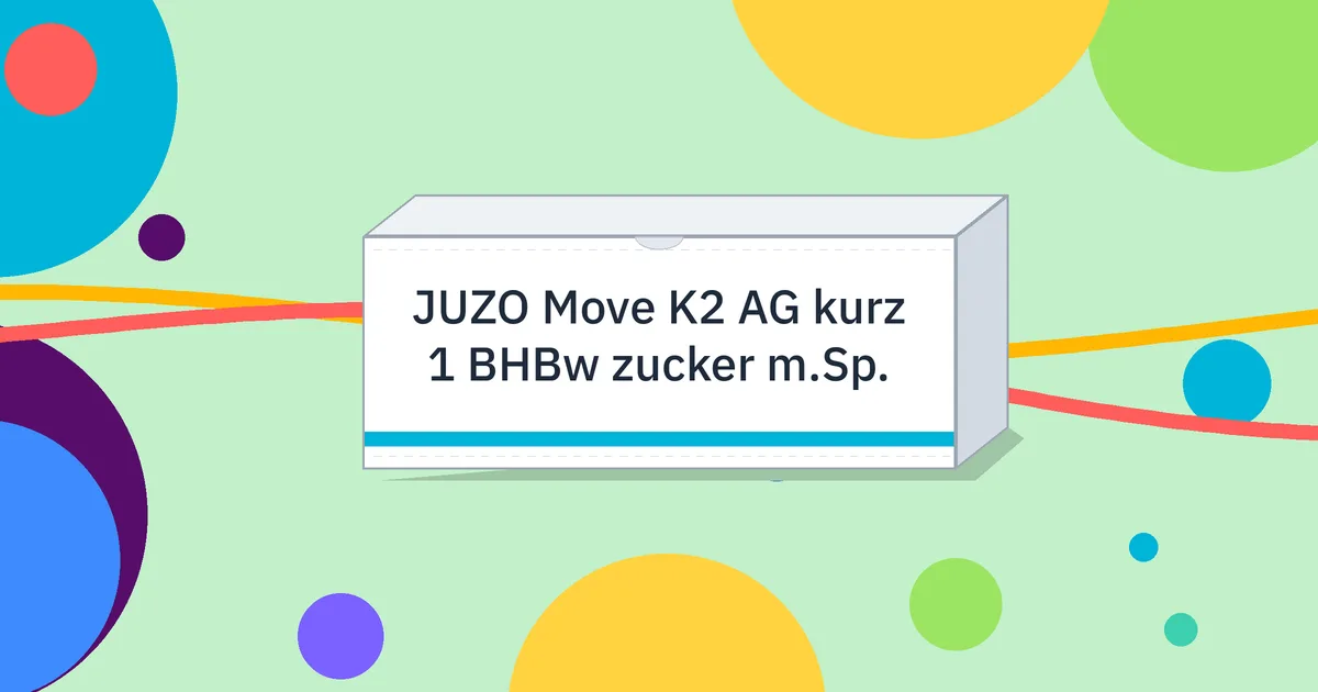 Symbolbild: Packung mit der Aufschrift JUZO Move K2 AG kurz 1 BHBw zucker m.Sp. (PZN 18528279) – Verfügbarkeit und Bezug in Apotheken in Frankfurt am Main