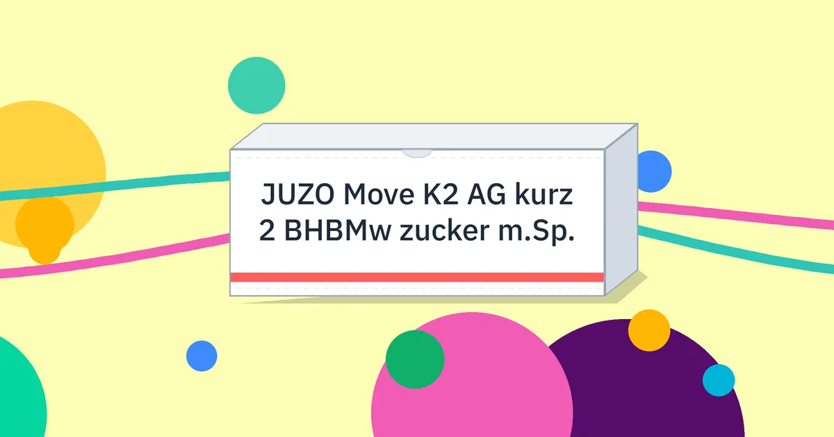 Symbolbild: Packung mit der Aufschrift JUZO Move K2 AG kurz 2 BHBMw zucker m.Sp. (PZN 18528730) – Verfügbarkeit und Bezug in Apotheken in Frankfurt am Main