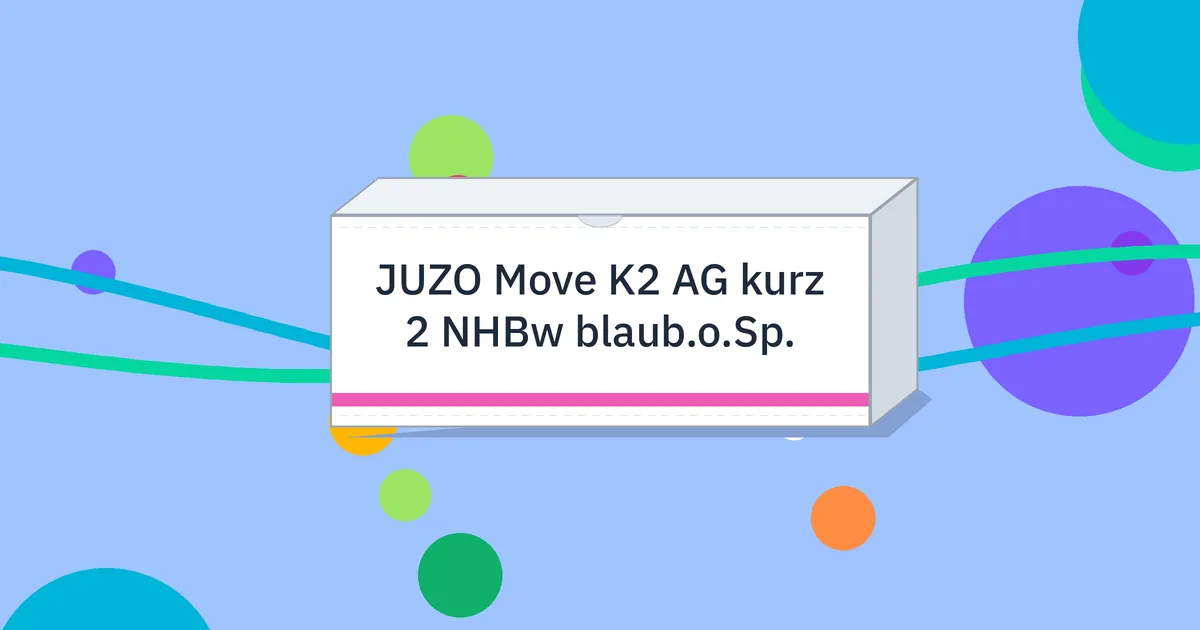 Symbolbild: Packung mit der Aufschrift JUZO Move K2 AG kurz 2 NHBw blaub.o.Sp. (PZN 18560550) – Verfügbarkeit und Bezug in Apotheken in Frankfurt am Main