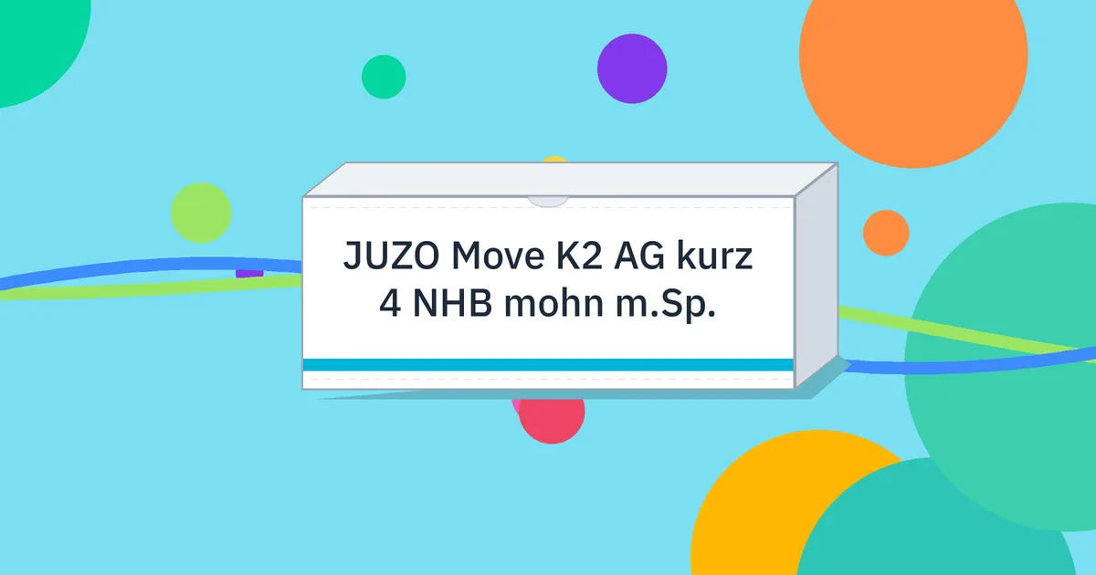 Symbolbild: Packung mit der Aufschrift JUZO Move K2 AG kurz 4 NHB mohn m.Sp. (PZN 18559340) – Verfügbarkeit und Bezug in Apotheken in Frankfurt am Main