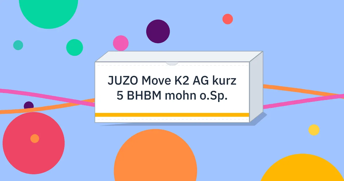 Symbolbild: Packung mit der Aufschrift JUZO Move K2 AG kurz 5 BHBM mohn o.Sp. (PZN 18562201) – Verfügbarkeit und Bezug in Apotheken in Frankfurt am Main