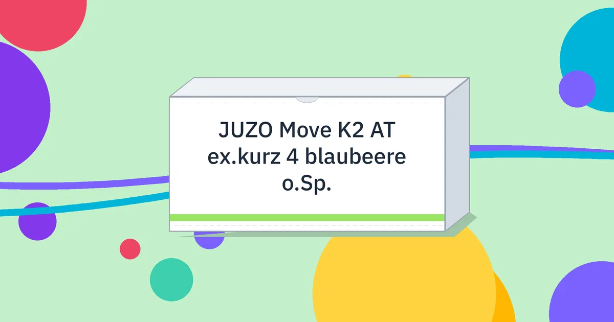 Symbolbild: Packung mit der Aufschrift JUZO Move K2 AT ex.kurz 4 blaubeere o.Sp. (PZN 20672374) – Verfügbarkeit und Bezug in Apotheken in Frankfurt am Main