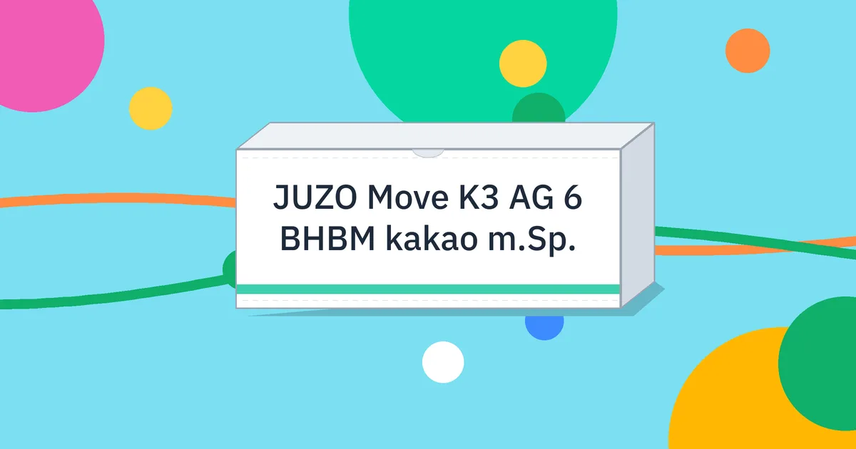 Symbolbild: Packung mit der Aufschrift JUZO Move K3 AG 6 BHBM kakao m.Sp. (PZN 18588063) – Verfügbarkeit und Bezug in Apotheken in Frankfurt am Main