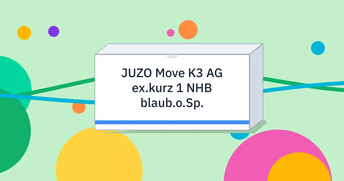 Symbolbild: Packung mit der Aufschrift JUZO Move K3 AG ex.kurz 1 NHB blaub.o.Sp. (PZN 18596890) – Verfügbarkeit und Bezug in Apotheken in Frankfurt am Main