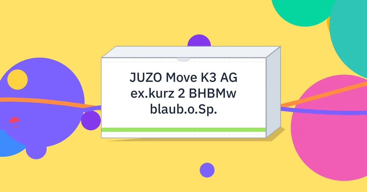 Symbolbild: Packung mit der Aufschrift JUZO Move K3 AG ex.kurz 2 BHBMw blaub.o.Sp. (PZN 18598009) – Verfügbarkeit und Bezug in Apotheken in Frankfurt am Main