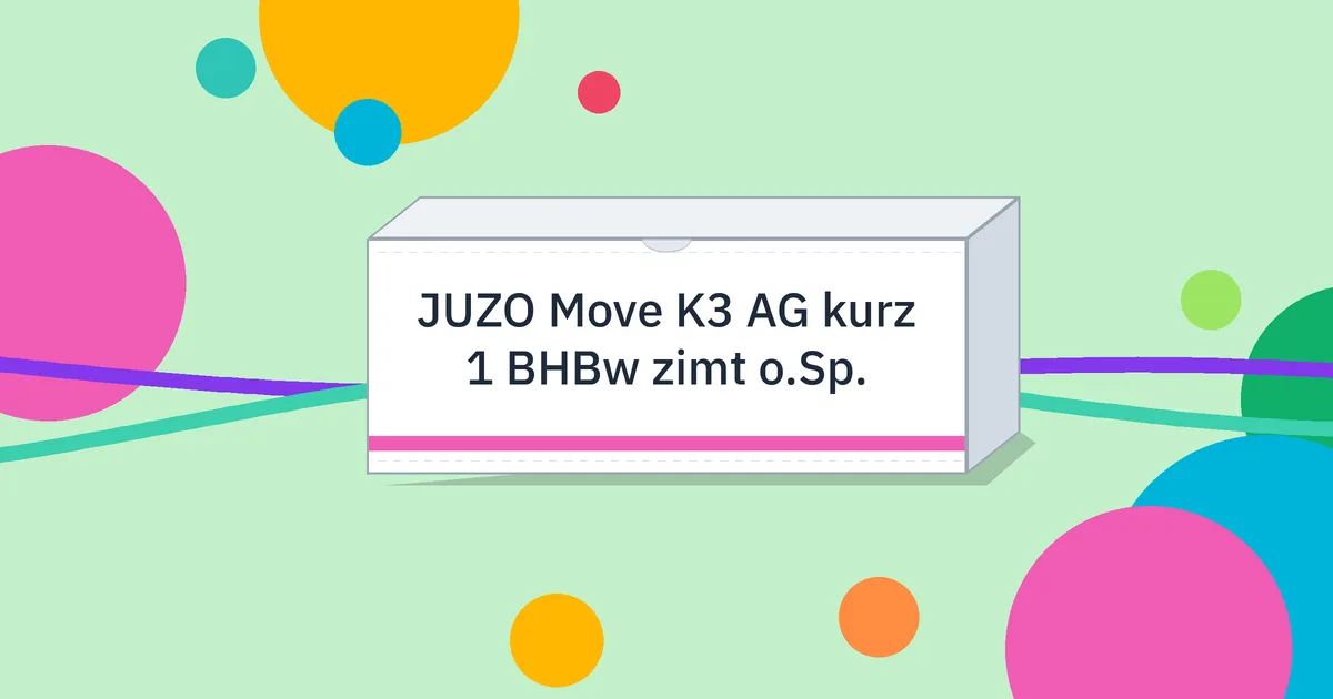 Symbolbild: Packung mit der Aufschrift JUZO Move K3 AG kurz 1 BHBw zimt o.Sp. (PZN 18581724) – Verfügbarkeit und Bezug in Apotheken in Frankfurt am Main
