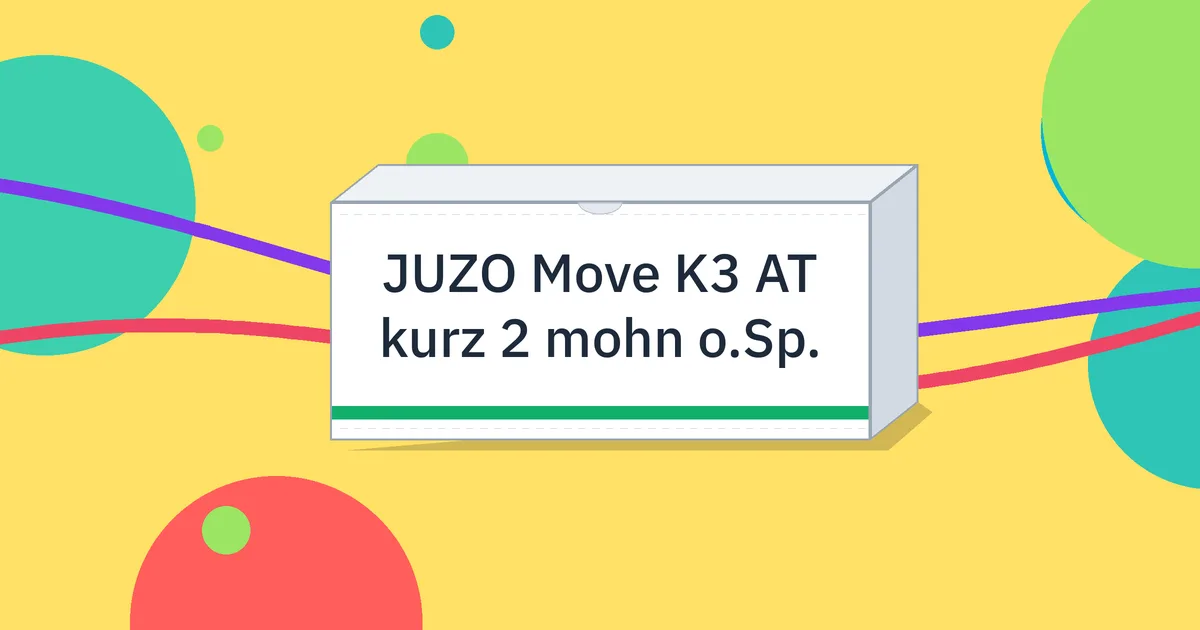 Symbolbild: Packung mit der Aufschrift JUZO Move K3 AT kurz 2 mohn o.Sp. (PZN 20684897) – Verfügbarkeit und Bezug in Apotheken in Frankfurt am Main