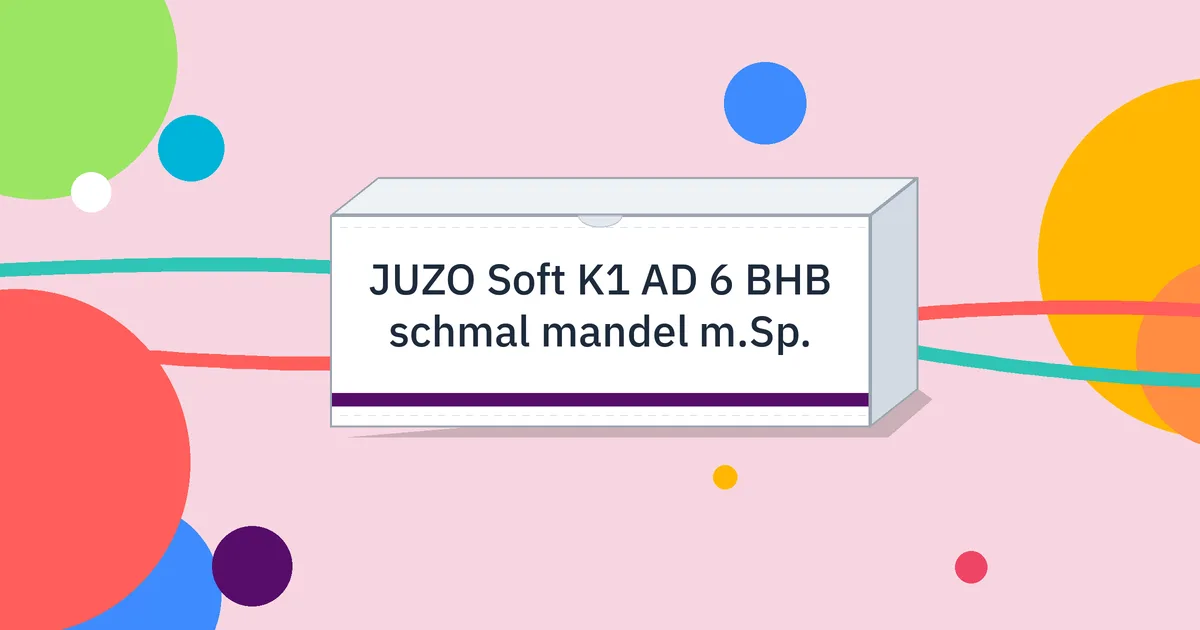Symbolbild: Packung mit der Aufschrift JUZO Soft K1 AD 6 BHB schmal mandel m.Sp. (PZN 15461244) – Verfügbarkeit und Bezug in Apotheken in Frankfurt am Main