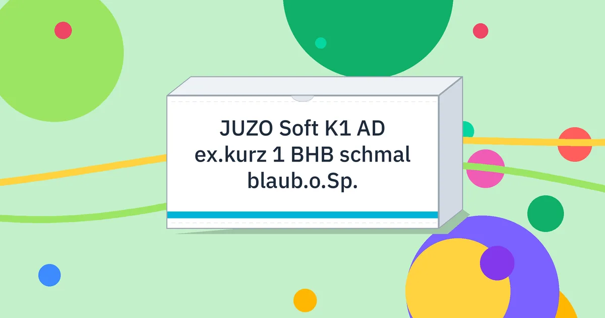 Symbolbild: Packung mit der Aufschrift JUZO Soft K1 AD ex.kurz 1 BHB schmal blaub.o.Sp. (PZN 15464515) – Verfügbarkeit und Bezug in Apotheken in Frankfurt am Main