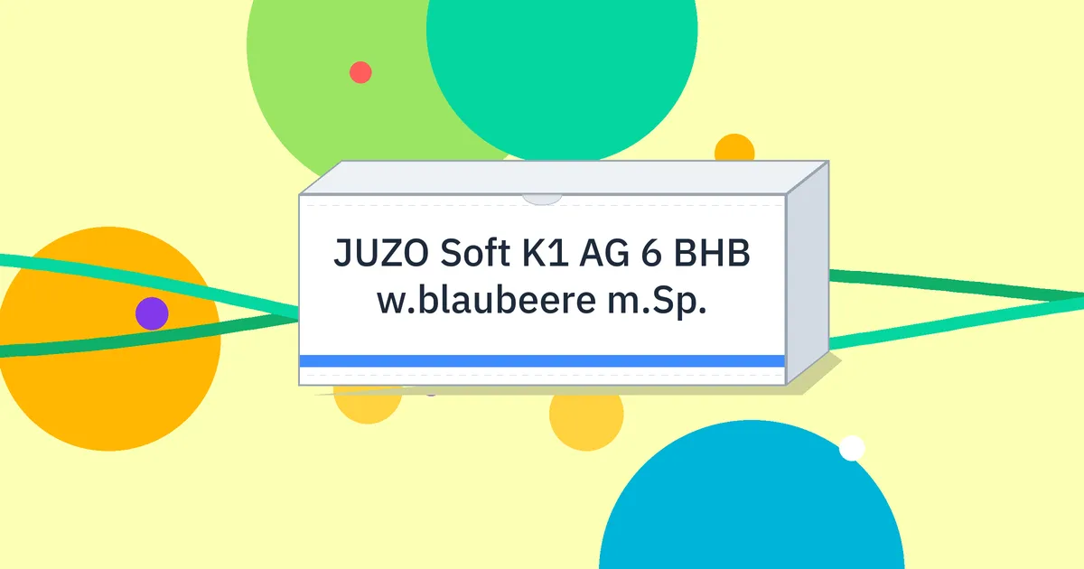 Symbolbild: Packung mit der Aufschrift JUZO Soft K1 AG 6 BHB w.blaubeere m.Sp. (PZN 14836937) – Verfügbarkeit und Bezug in Apotheken in Frankfurt am Main