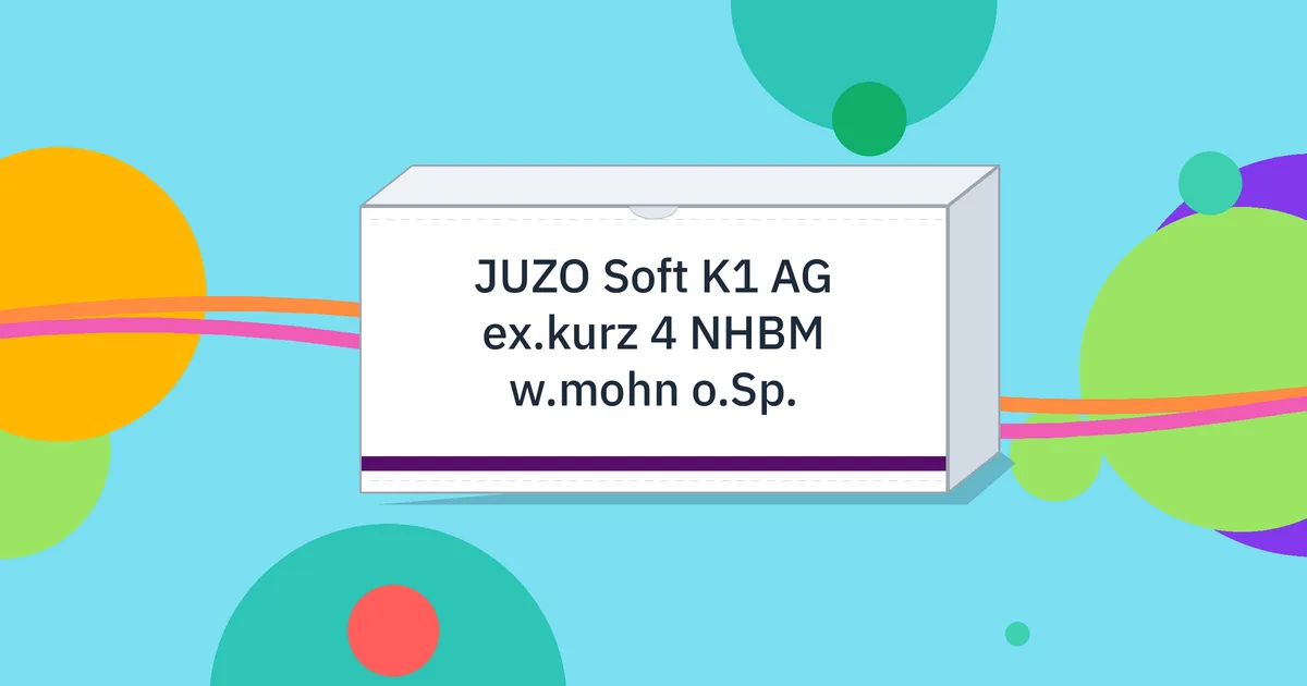 Symbolbild: Packung mit der Aufschrift JUZO Soft K1 AG ex.kurz 4 NHBM w.mohn o.Sp. (PZN 15000744) – Verfügbarkeit und Bezug in Apotheken in Frankfurt am Main