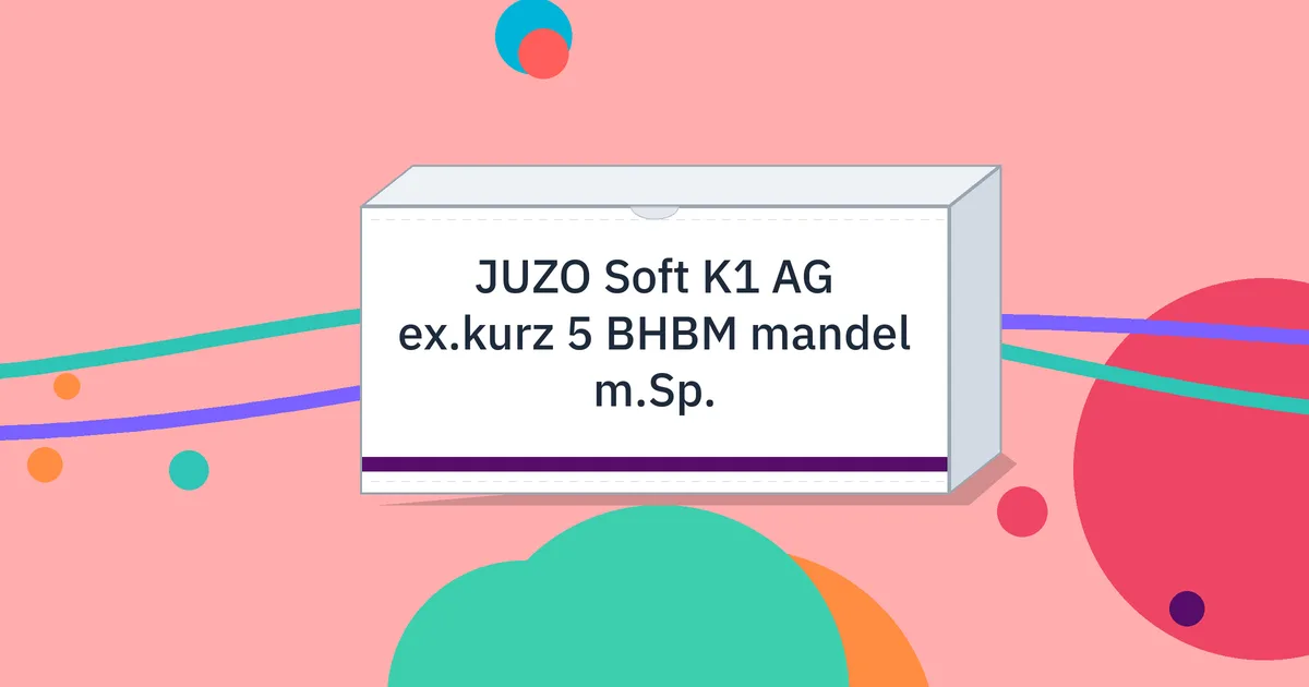 Symbolbild: Packung mit der Aufschrift JUZO Soft K1 AG ex.kurz 5 BHBM mandel m.Sp. (PZN 14856526) – Verfügbarkeit und Bezug in Apotheken in Frankfurt am Main