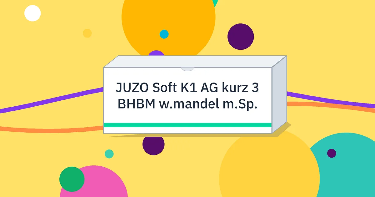 Symbolbild: Packung mit der Aufschrift JUZO Soft K1 AG kurz 3 BHBM w.mandel m.Sp. (PZN 14863727) – Verfügbarkeit und Bezug in Apotheken in Frankfurt am Main