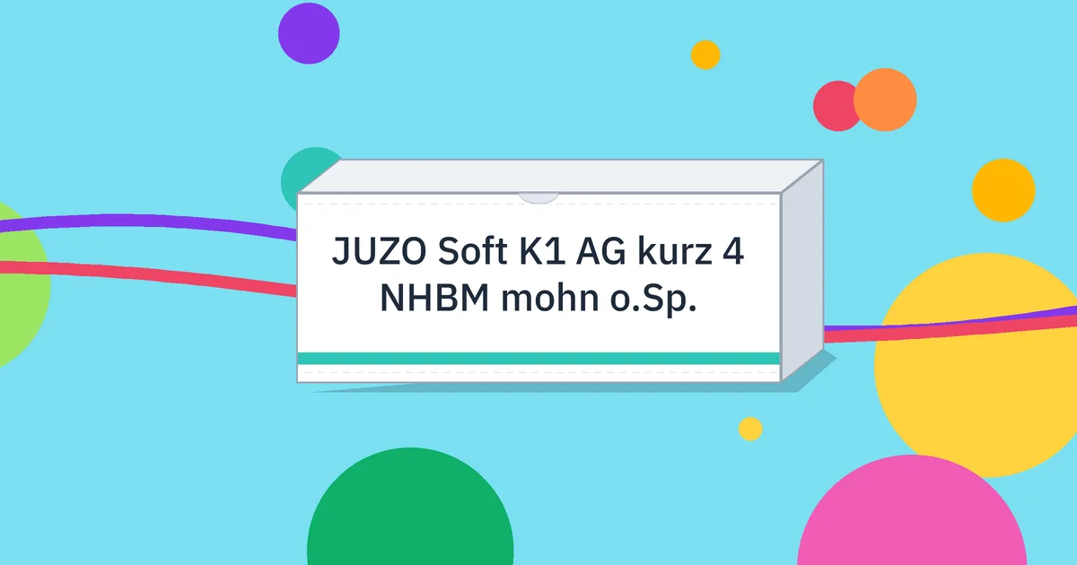 Symbolbild: Packung mit der Aufschrift JUZO Soft K1 AG kurz 4 NHBM mohn o.Sp. (PZN 14995280) – Verfügbarkeit und Bezug in Apotheken in Frankfurt am Main