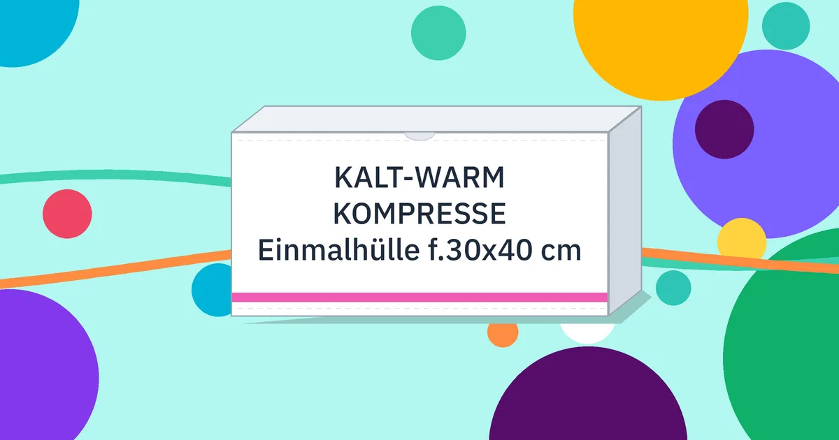 Symbolbild: Packung mit der Aufschrift KALT-WARM KOMPRESSE Einmalhülle f.30x40 cm (PZN 07484975) – Verfügbarkeit und Bezug in Apotheken in Frankfurt am Main