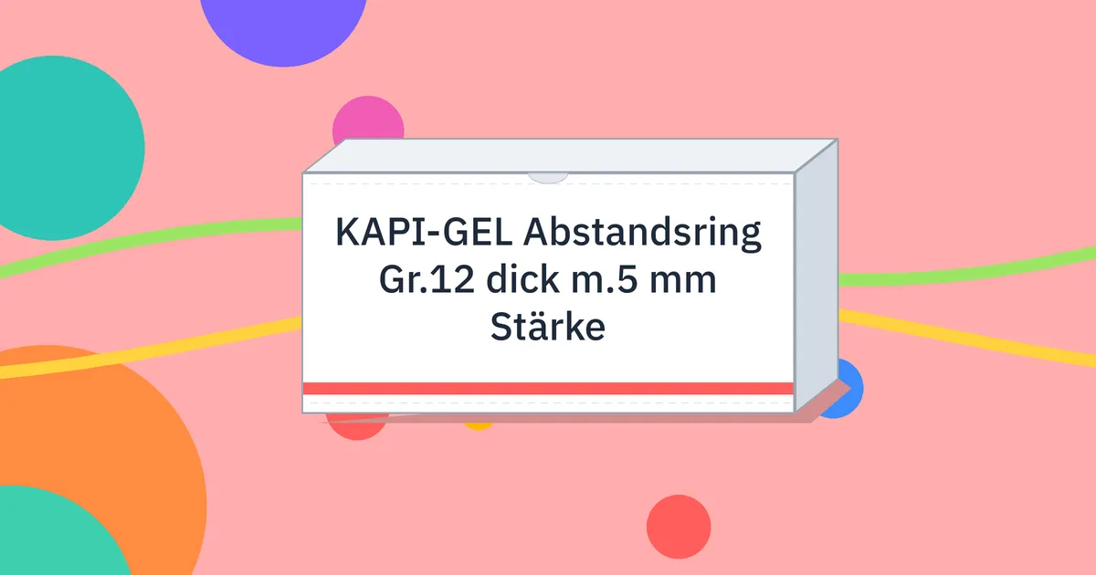 Symbolbild: Packung mit der Aufschrift KAPI-GEL Abstandsring Gr.12 dick m.5 mm Stärke (PZN 17382129) – Verfügbarkeit und Bezug in Apotheken in Frankfurt am Main