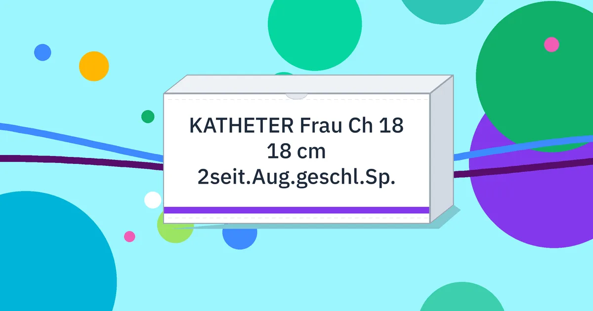 Symbolbild: Packung mit der Aufschrift KATHETER Frau Ch 18 18 cm 2seit.Aug.geschl.Sp. (PZN 02099480) – Verfügbarkeit und Bezug in Apotheken in Frankfurt am Main