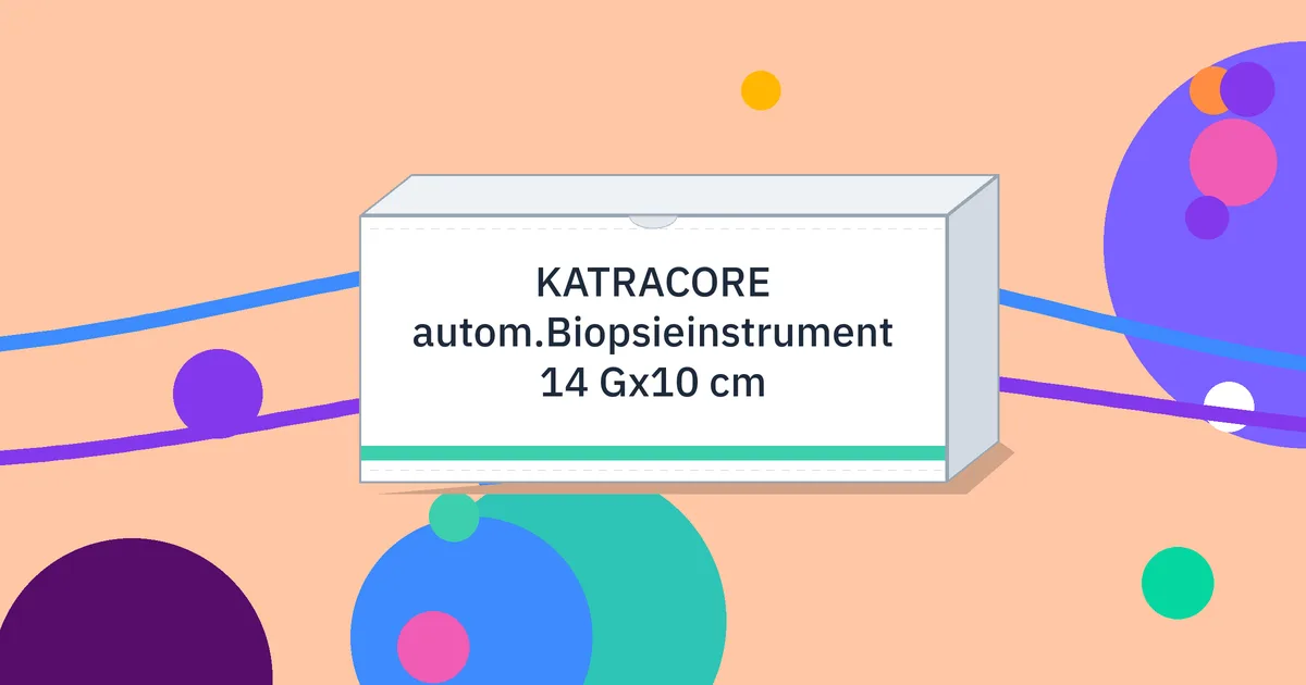 Symbolbild: Packung mit der Aufschrift KATRACORE autom.Biopsieinstrument 14 Gx10 cm (PZN 18811727) – Verfügbarkeit und Bezug in Apotheken in Frankfurt am Main