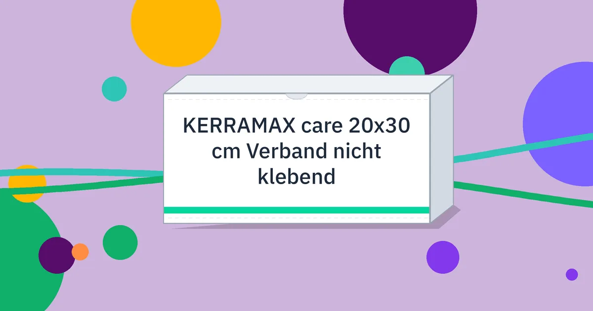 Symbolbild: Packung mit der Aufschrift KERRAMAX care 20x30 cm Verband nicht klebend (PZN 20176416) – Verfügbarkeit und Bezug in Apotheken in Frankfurt am Main