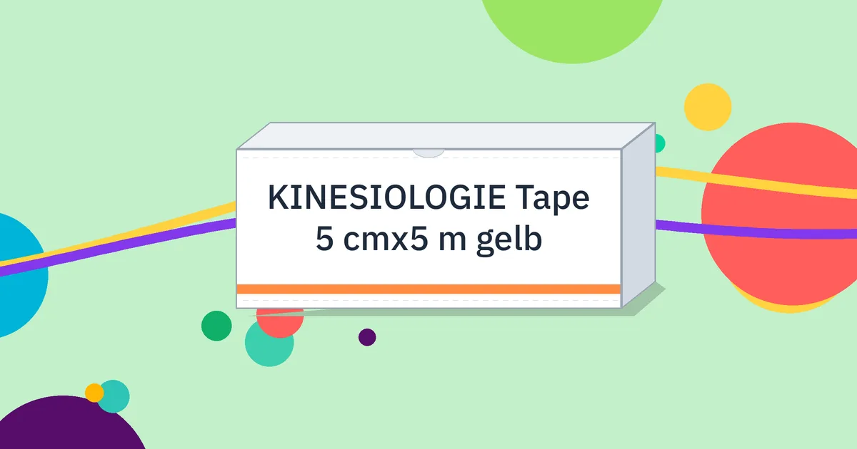 Symbolbild: Packung mit der Aufschrift KINESIOLOGIE Tape 5 cmx5 m gelb (PZN 07773685) – Verfügbarkeit und Bezug in Apotheken in Frankfurt am Main