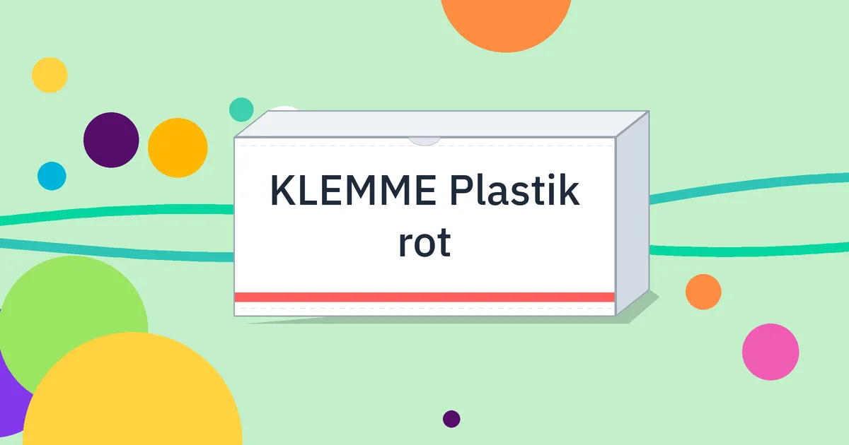 Symbolbild: Packung mit der Aufschrift KLEMME Plastik rot (PZN 02441808) – Verfügbarkeit und Bezug in Apotheken in Frankfurt am Main