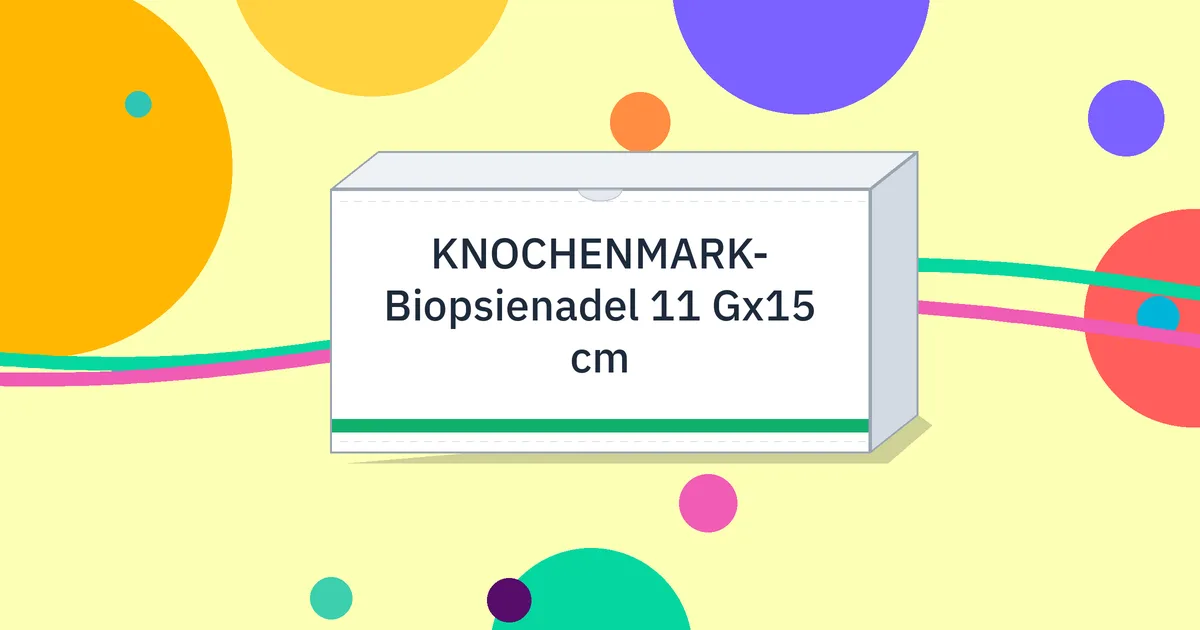 Symbolbild: Packung mit der Aufschrift KNOCHENMARK-Biopsienadel 11 Gx15 cm (PZN 20019740) – Verfügbarkeit und Bezug in Apotheken in Frankfurt am Main