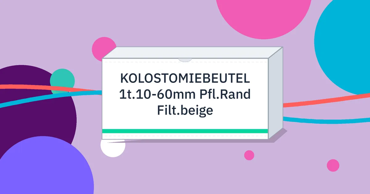 Symbolbild: Packung mit der Aufschrift KOLOSTOMIEBEUTEL 1t.10-60mm Pfl.Rand Filt.beige (PZN 10204755) – Verfügbarkeit und Bezug in Apotheken in Frankfurt am Main