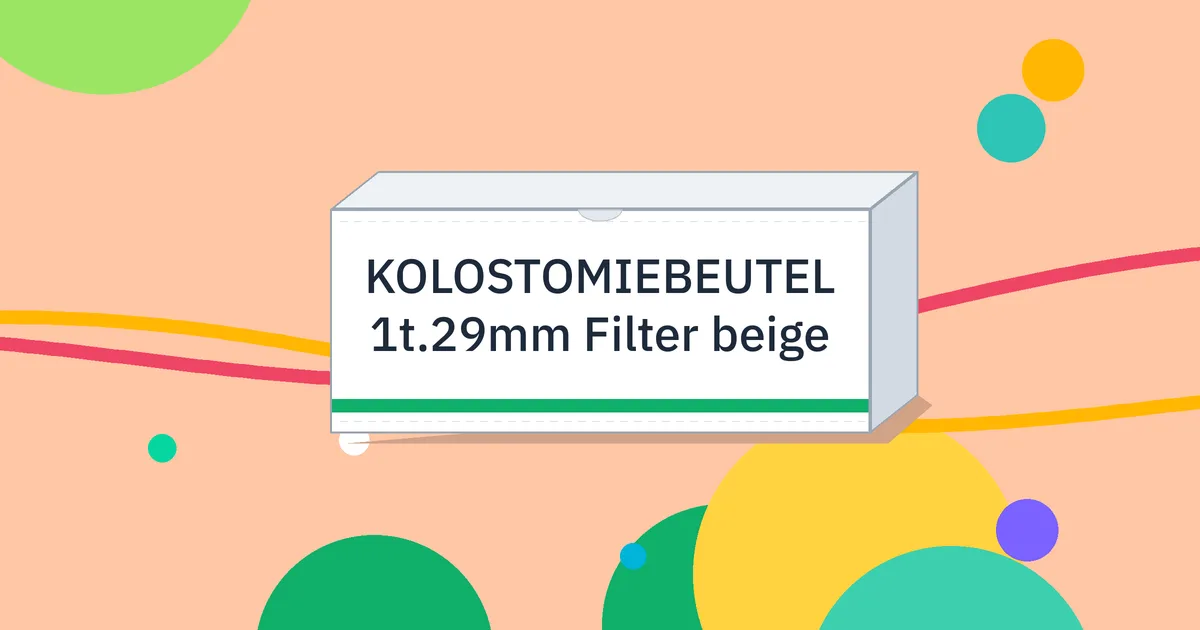 Symbolbild: Packung mit der Aufschrift KOLOSTOMIEBEUTEL 1t.29mm Filter beige (PZN 14273405) – Verfügbarkeit und Bezug in Apotheken in Frankfurt am Main