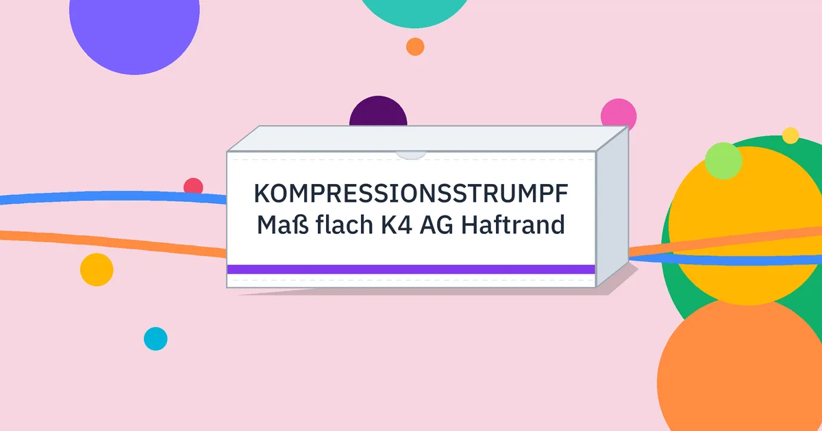 Symbolbild: Packung mit der Aufschrift KOMPRESSIONSSTRUMPF Maß flach K4 AG Haftrand (PZN 16745392) – Verfügbarkeit und Bezug in Apotheken in Frankfurt am Main