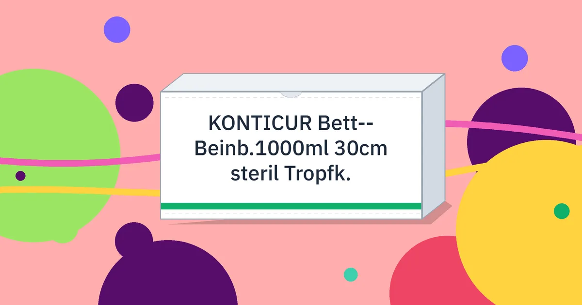 Symbolbild: Packung mit der Aufschrift KONTICUR Bett--Beinb.1000ml 30cm steril Tropfk. (PZN 12465709) – Verfügbarkeit und Bezug in Apotheken in Frankfurt am Main