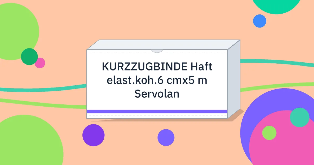Symbolbild: Packung mit der Aufschrift KURZZUGBINDE Haft elast.koh.6 cmx5 m Servolan (PZN 04762557) – Verfügbarkeit und Bezug in Apotheken in Frankfurt am Main