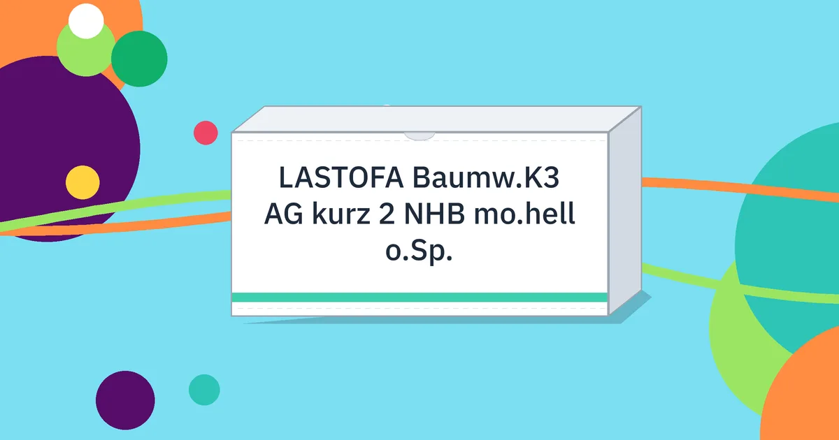 Symbolbild: Packung mit der Aufschrift LASTOFA Baumw.K3 AG kurz 2 NHB mo.hell o.Sp. (PZN 01955824) – Verfügbarkeit und Bezug in Apotheken in Frankfurt am Main