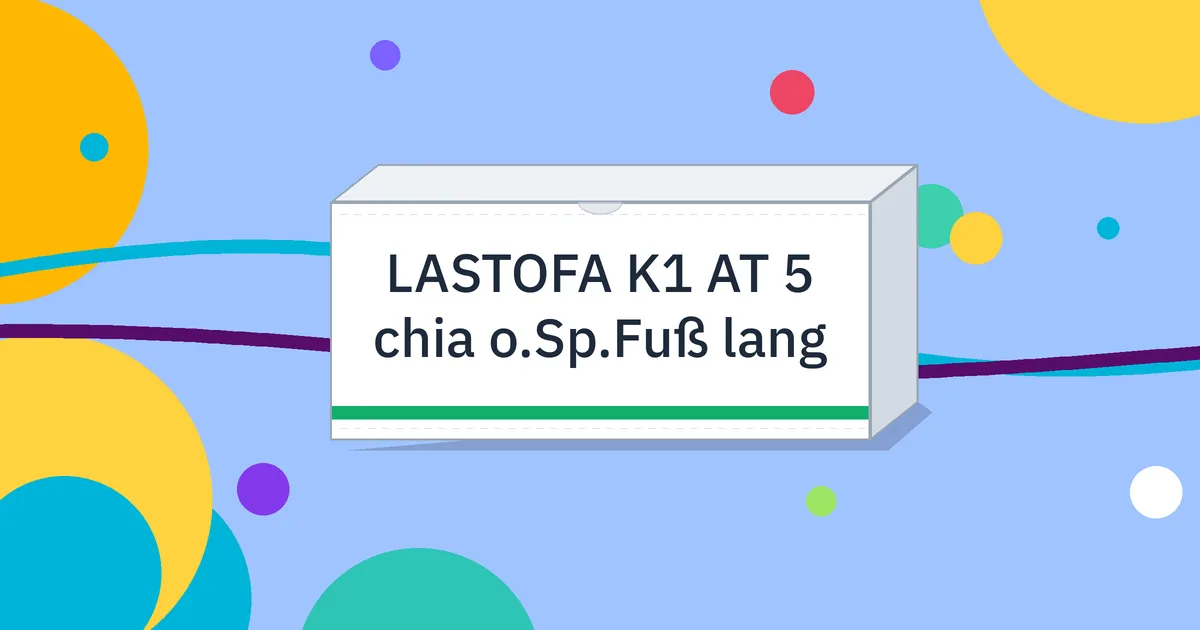 Symbolbild: Packung mit der Aufschrift LASTOFA K1 AT 5 chia o.Sp.Fuß lang (PZN 14151091) – Verfügbarkeit und Bezug in Apotheken in Frankfurt am Main