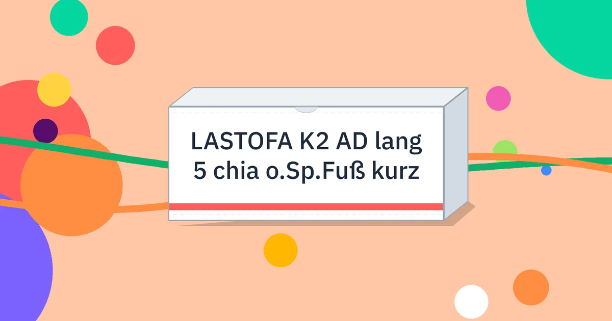 Symbolbild: Packung mit der Aufschrift LASTOFA K2 AD lang 5 chia o.Sp.Fuß kurz (PZN 13800860) – Verfügbarkeit und Bezug in Apotheken in Frankfurt am Main