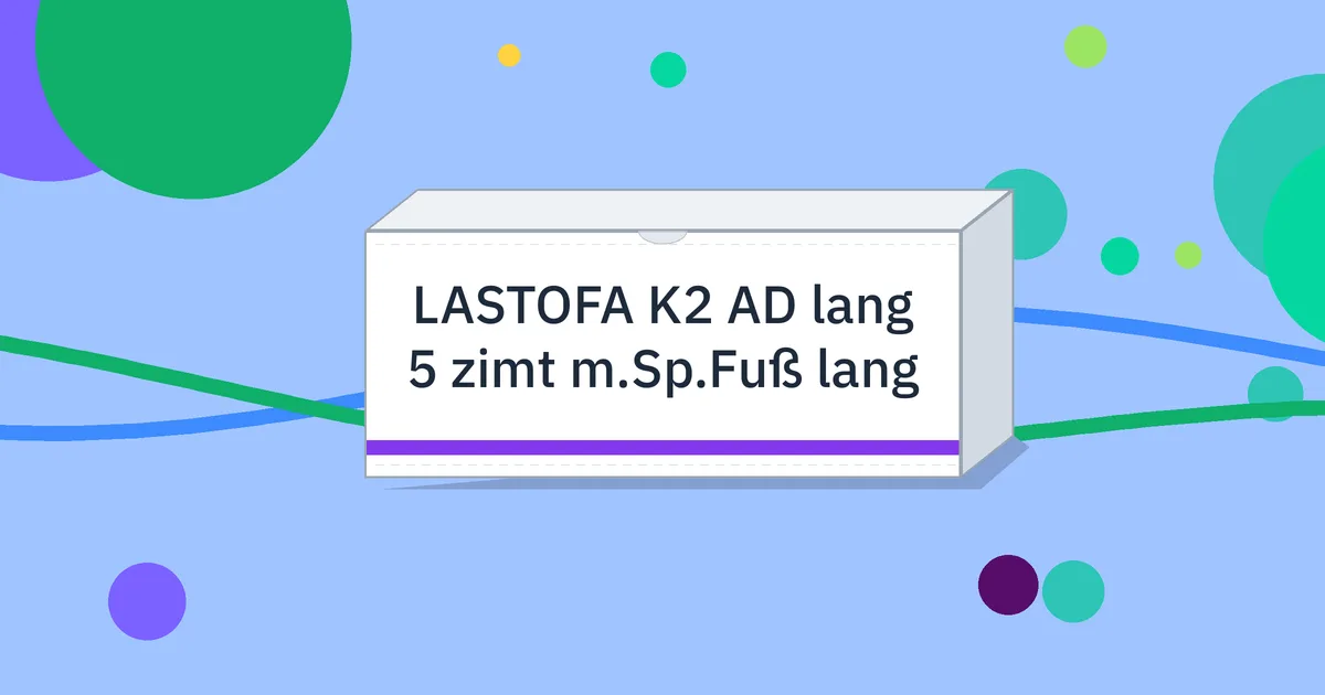Symbolbild: Packung mit der Aufschrift LASTOFA K2 AD lang 5 zimt m.Sp.Fuß lang (PZN 13800920) – Verfügbarkeit und Bezug in Apotheken in Frankfurt am Main