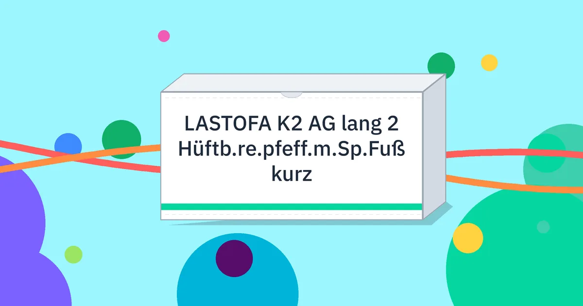 Symbolbild: Packung mit der Aufschrift LASTOFA K2 AG lang 2 Hüftb.re.pfeff.m.Sp.Fuß kurz (PZN 13811007) – Verfügbarkeit und Bezug in Apotheken in Frankfurt am Main