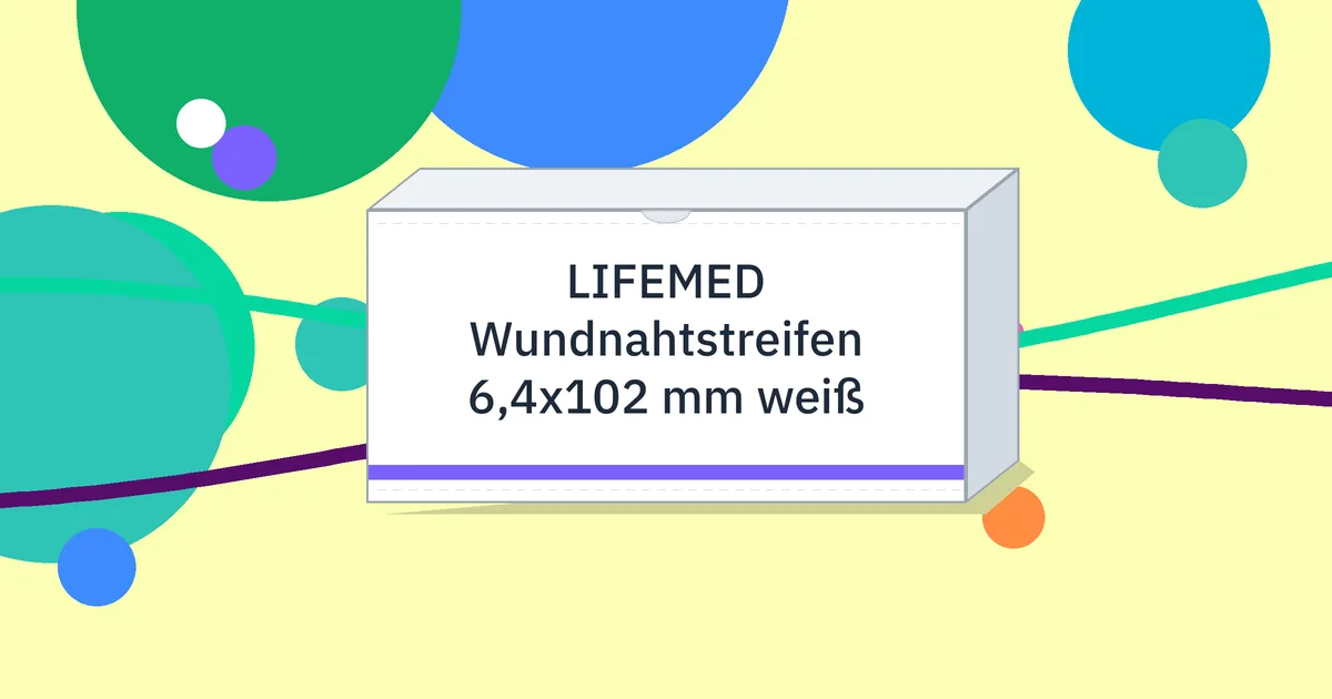 Symbolbild: Packung mit der Aufschrift LIFEMED Wundnahtstreifen 6,4x102 mm weiß (PZN 19126146) – Verfügbarkeit und Bezug in Apotheken in Frankfurt am Main