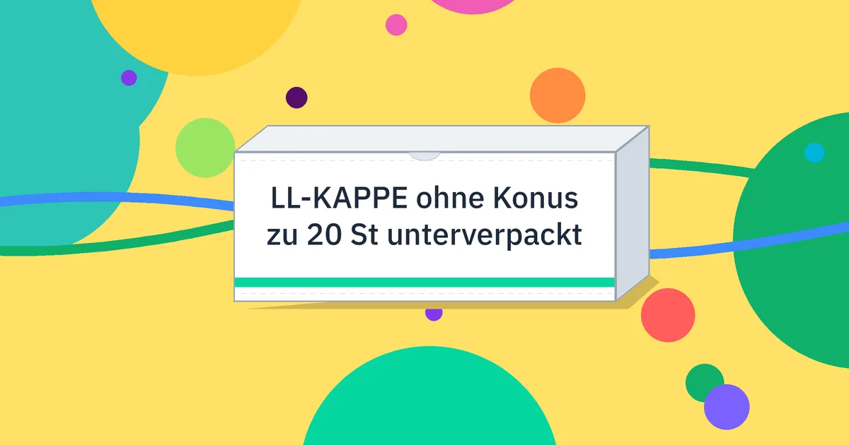 Symbolbild: Packung mit der Aufschrift LL-KAPPE ohne Konus zu 20 St unterverpackt (PZN 19515474) – Verfügbarkeit und Bezug in Apotheken in Frankfurt am Main