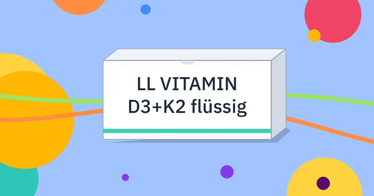 Symbolbild: Packung mit der Aufschrift LL VITAMIN D3+K2 flüssig (PZN 19794557) – Verfügbarkeit und Bezug in Apotheken in Frankfurt am Main