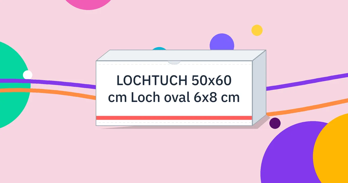 Symbolbild: Packung mit der Aufschrift LOCHTUCH 50x60 cm Loch oval 6x8 cm (PZN 19415985) – Verfügbarkeit und Bezug in Apotheken in Frankfurt am Main