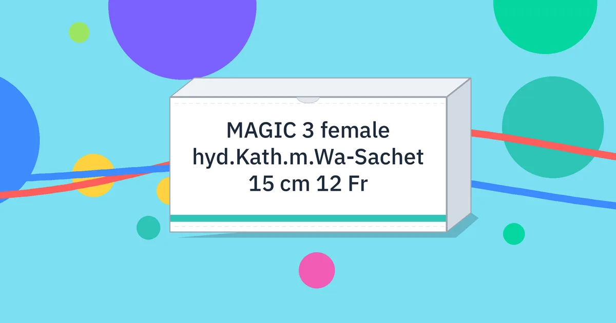 Symbolbild: Packung mit der Aufschrift MAGIC 3 female hyd.Kath.m.Wa-Sachet 15 cm 12 Fr (PZN 11136895) – Verfügbarkeit und Bezug in Apotheken in Frankfurt am Main