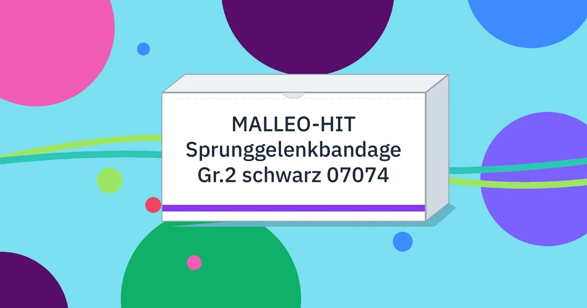 Symbolbild: Packung mit der Aufschrift MALLEO-HIT Sprunggelenkbandage Gr.2 schwarz 07074 (PZN 00763927) – Verfügbarkeit und Bezug in Apotheken in Frankfurt am Main