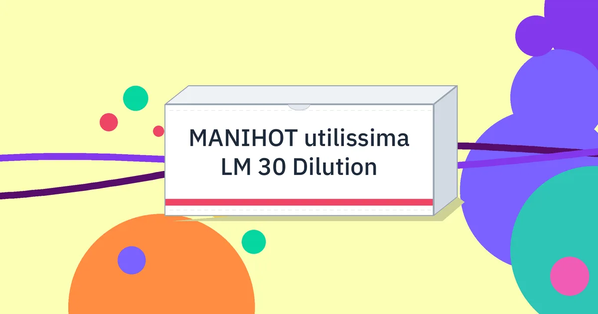 Symbolbild: Packung mit der Aufschrift MANIHOT utilissima LM 30 Dilution (PZN 13601184) – Verfügbarkeit und Bezug in Apotheken in Frankfurt am Main