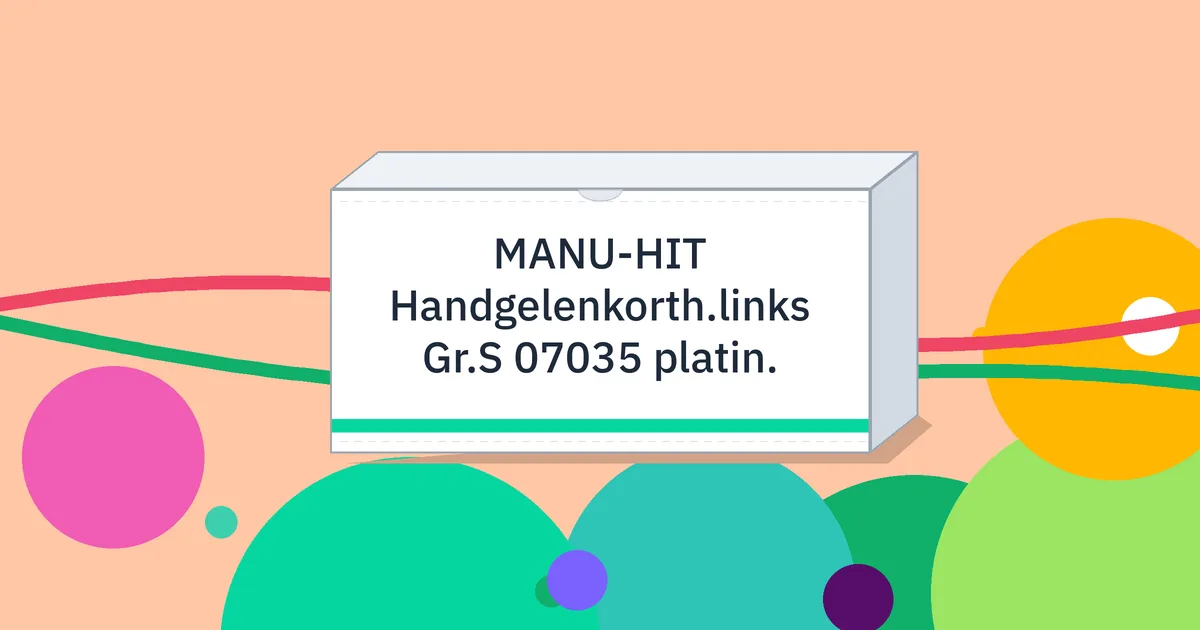 Symbolbild: Packung mit der Aufschrift MANU-HIT Handgelenkorth.links Gr.S 07035 platin. (PZN 03261853) – Verfügbarkeit und Bezug in Apotheken in Frankfurt am Main