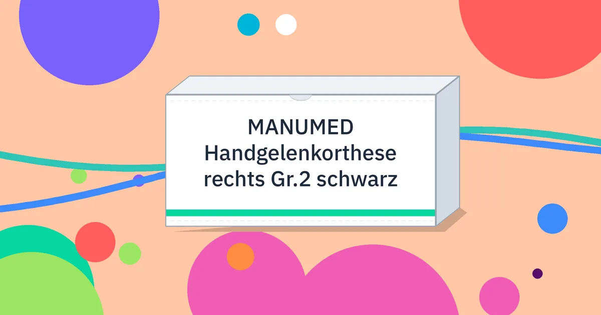 Symbolbild: Packung mit der Aufschrift MANUMED Handgelenkorthese rechts Gr.2 schwarz (PZN 15314394) – Verfügbarkeit und Bezug in Apotheken in Frankfurt am Main