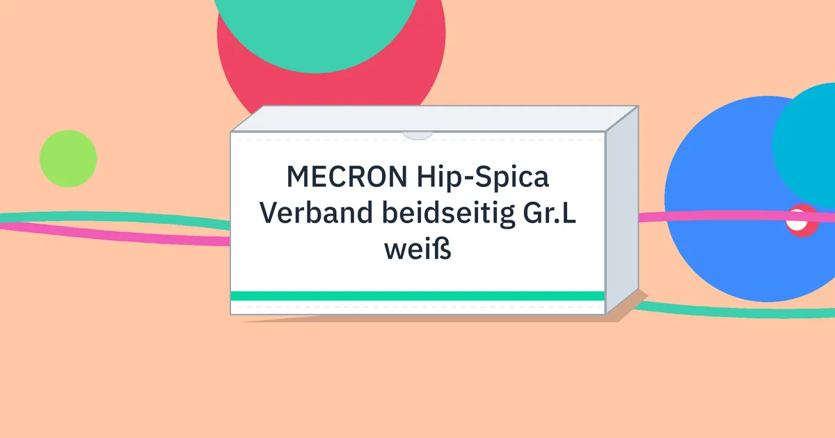 Symbolbild: Packung mit der Aufschrift MECRON Hip-Spica Verband beidseitig Gr.L weiß (PZN 14240601) – Verfügbarkeit und Bezug in Apotheken in Frankfurt am Main